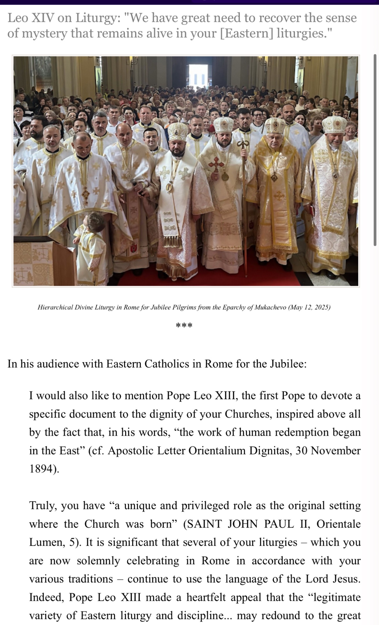 More thinking along these same lines for us Latin Catholics, Holy ...